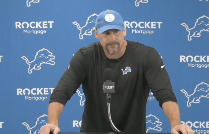 Dan Campbell offers condolences to Bernie Smilovitz during press ...