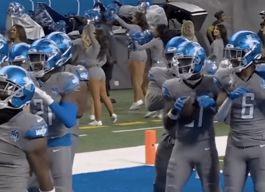 Detroit Lions defense celebrates Kerby Joseph interception with ...