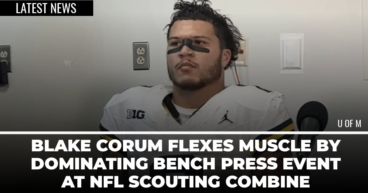 Blake Corum flexes muscle by dominating bench press event at NFL ...